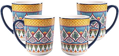 Amazon.com: Bico Country Wanderlust Scalloped Ceramic Mugs, Set of 4 ...