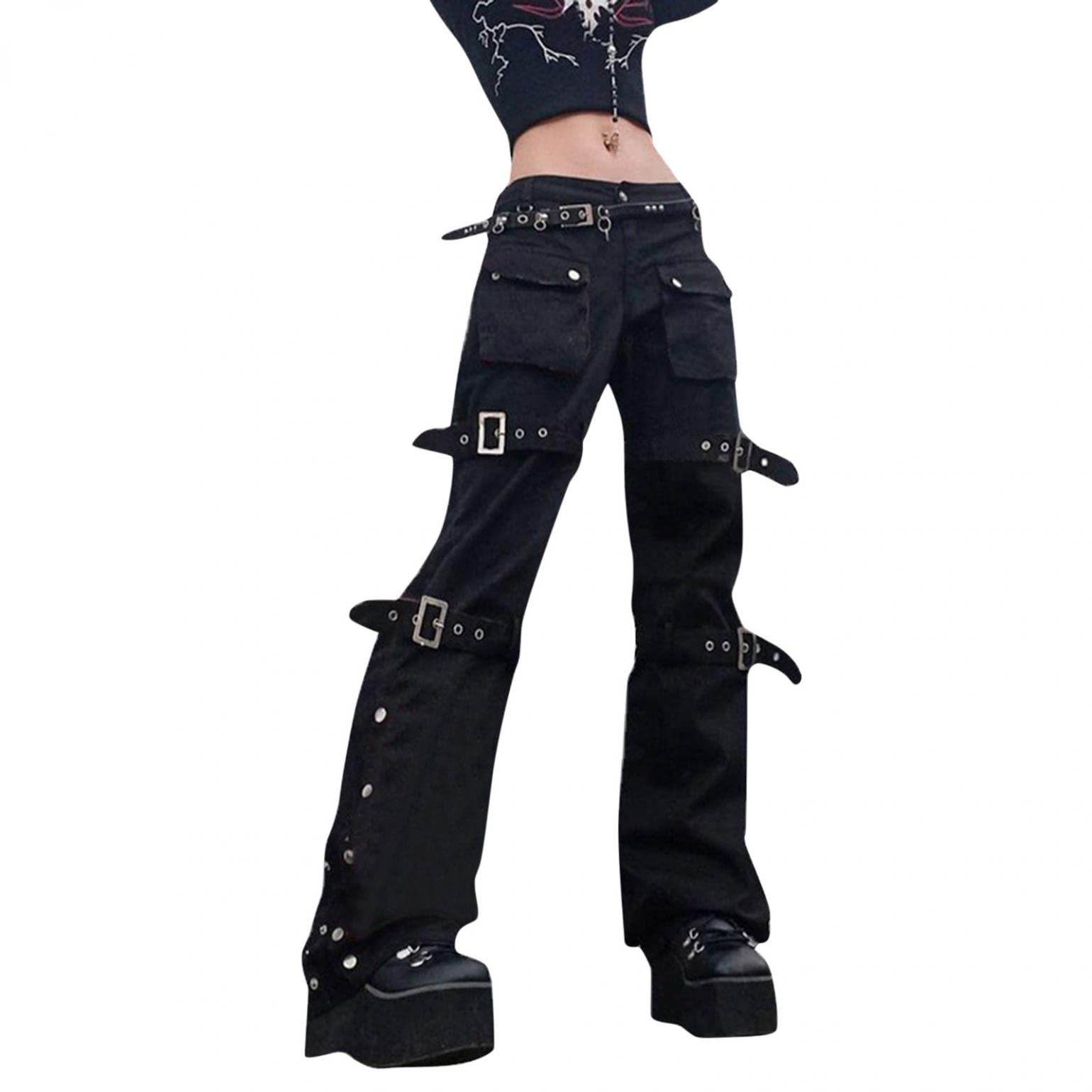 Y2k Jeans OOGUDE Donne Gothic Punk Gamba Larga Cargo Pantaloni Harajuku ...