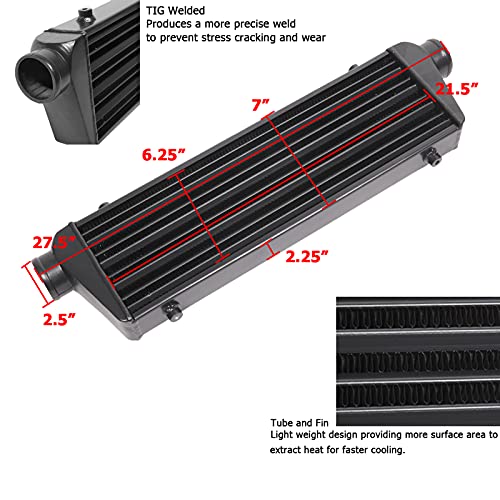 28"x7"x2.5" Universal Intercooler Kit with Front Mount Intercooler ...