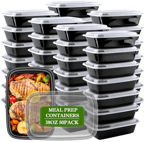 Meal Prep Containers Reusable 38oz - Food Containers with Lids 50 Pack ...