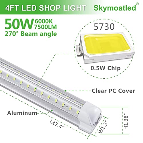 Skymoatled 8Pack 4FT LED Shop Light Garage Lights,50W 6000K 7500LM ...