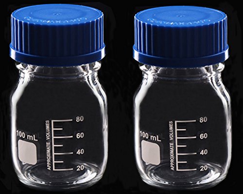 OESS Glass Round Media Storage Bottles 100ml 2pcs with Blue GL45 Screw ...