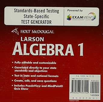 Roland E. Larson - Holt McDougal Larson Algebra 1: ExamView Test ...