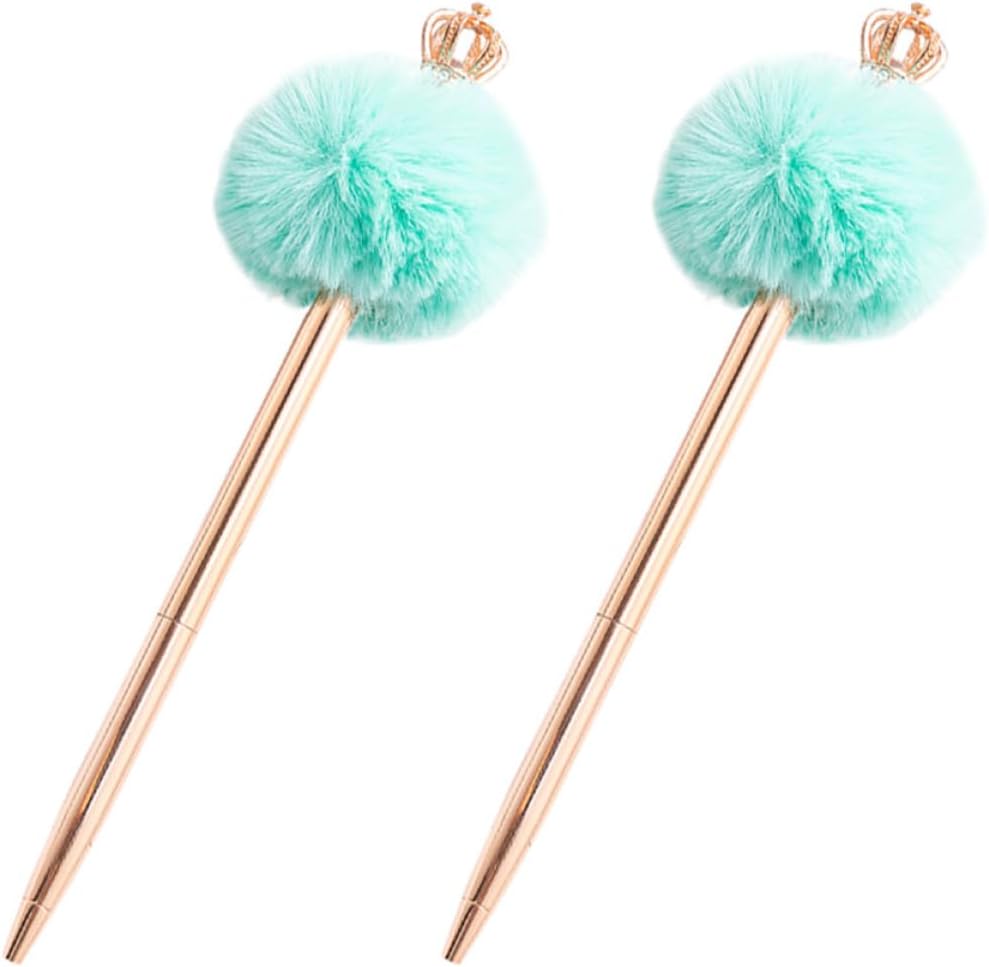 STOBOK Girl Loved Ballpoint Pens 2pcs Fluffy Writing Pens Crown Pompom ...