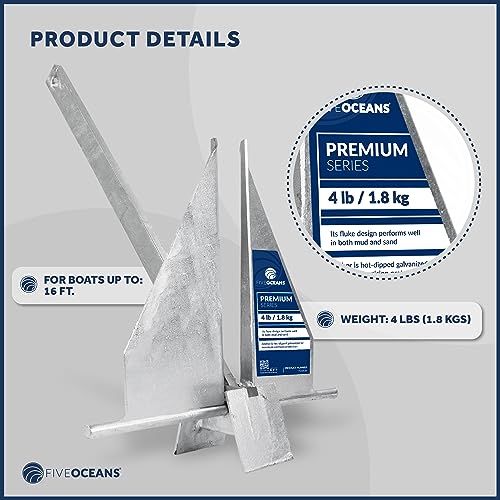 Snapklik.com : Five Oceans Fluke Anchor, 4 Lb Hot Dipped Galvanized ...