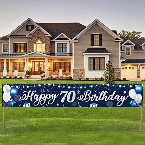 Amazon.com: Domgoge Happy 70th Birthday Decoration Banner Large Blue ...