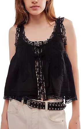 Amazon.com: Women Lace Fairycore Vests Tie Bow Front Cutecore Blouse ...