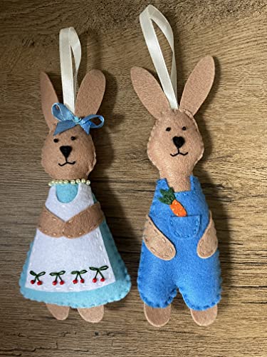 Handmade felt Easter decorations hanging ornaments bunny, chicken, egg ...