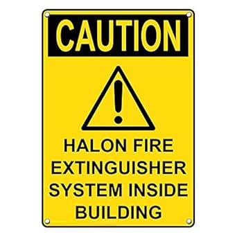 Weatherproof Plastic Vertical OSHA Caution Halon Fire Extinguisher ...