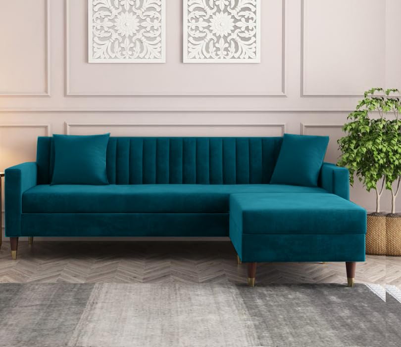 Amata Elegant 4 Seater Ocean Blue Suede Velvet Sofa Two | Desertcart INDIA