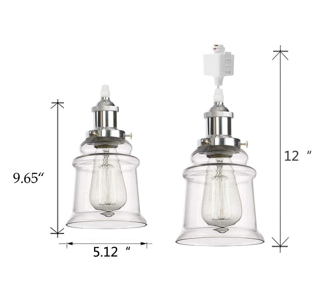 Track Pendant Lighting 3-Light H- – Brushed Nickel Finish, Clear Glass ...