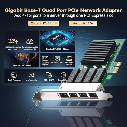 Snapklik.com : Binardat 4 Port Gigabit PCIe Network Adapter