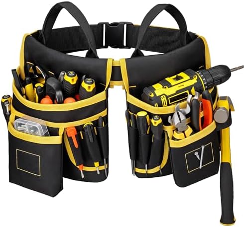 Tool Belt for Men - Tool Pouch for Waist Up to 52” with 18 Pockets 19 ...