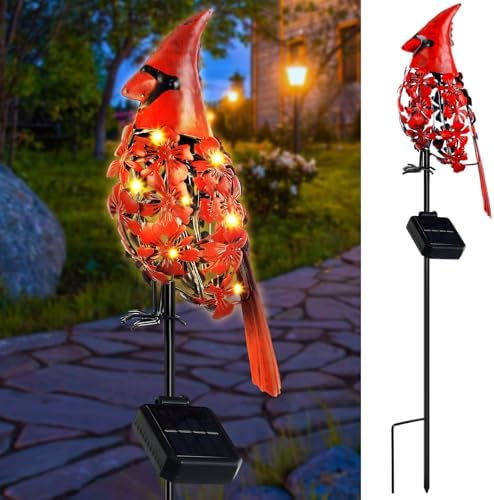 VIHOSE Cardinal Decor Garden Stake Solar Cardinal Garden Decor Metal ...