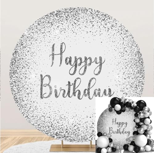 Amazon.com : Laeacco 7.5x7.5ft Silver Birthday Round Backdrop Luxurious ...