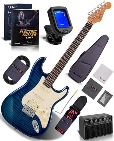 Amazon.com: AKLOT Beginner Electric Guitar Kit: 10W Amp, Coil-Split HSS ...