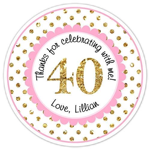 Amazon.com: 40th Birthday Pink and Gold Birthday Stickers, Personalized ...