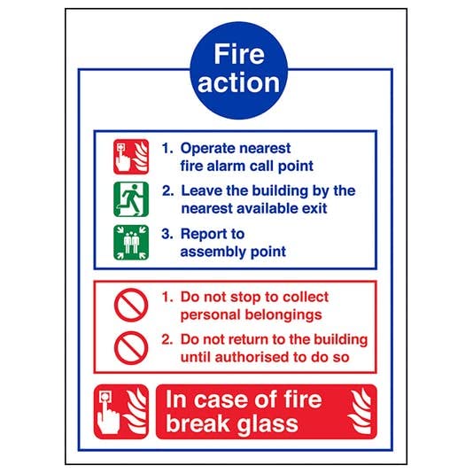 Fire Action Notice - in Case of Fire Break Glass Signage Board, Foam ...