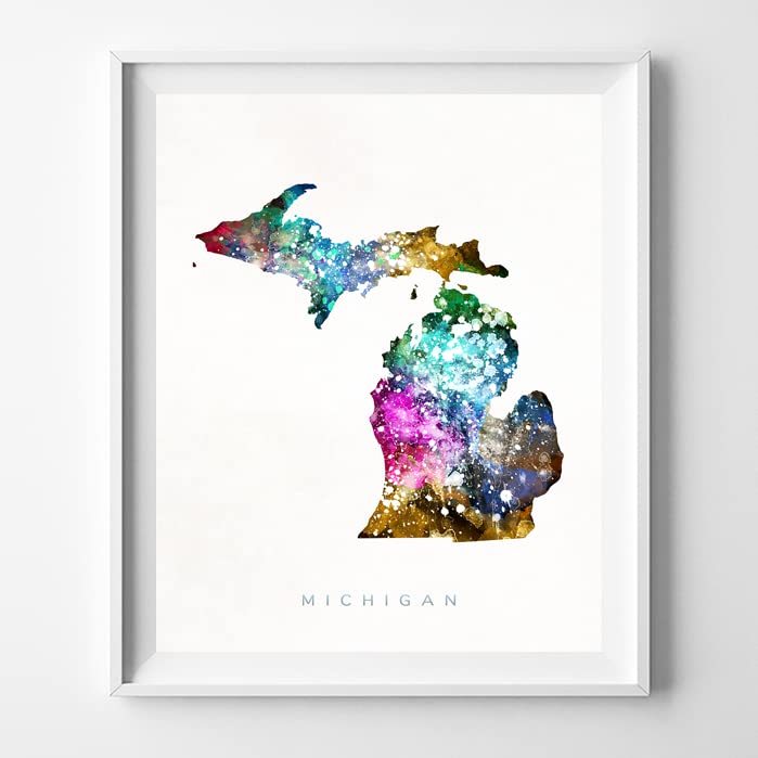 Amazon.com: Michigan Watercolor Map Wall Art Poster Home Decor Print ...