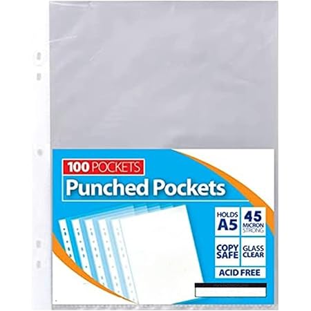 1Above 45 Micron 100Pack A5 Plastic Wallets Strong Glass Clear Punched ...