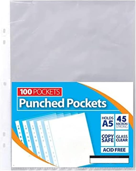 1Above 45 Micron 100Pack A5 Plastic Wallets Strong Glass Clear Punched ...
