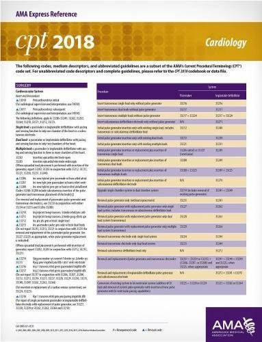 CPT 2018 Express Reference Card: Cardiology: AMA: 9781622026173 ...