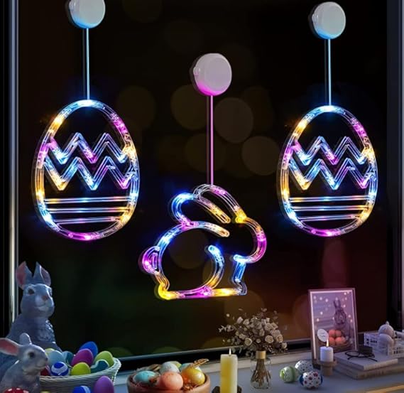 LOLStar Easter Decorations, Easter Window Lights, 3 Pack Easter Bunny ...