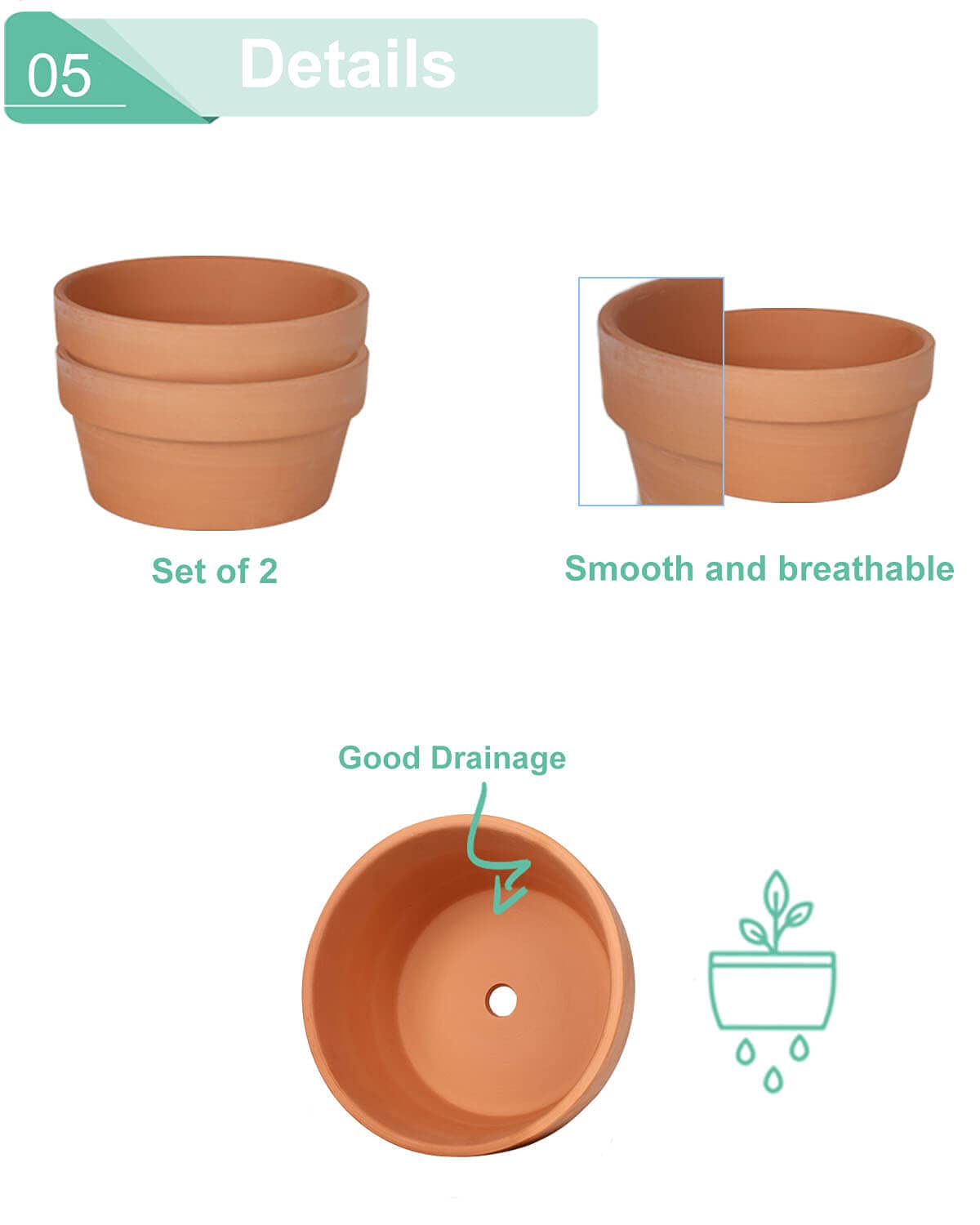 Snapklik.com : Vensovo 8 Inch Terracotta Shallow Succulent Pot - 2 Pack ...