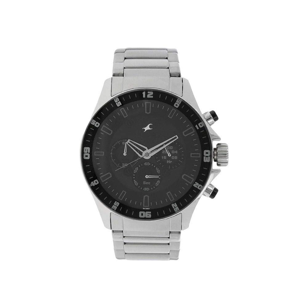 Fastrack Men Big Time Quartz Chronograph Black Dial Stainless Steel ...