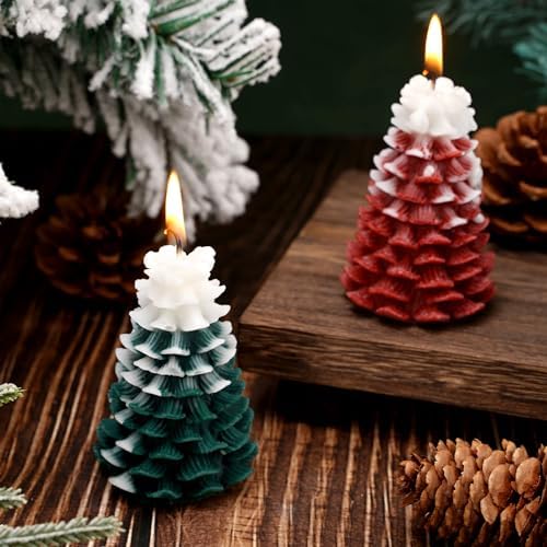 Amazon.com: MTLEE 3 Pcs Christmas Tree Shape Candle Set Wax Realistic ...
