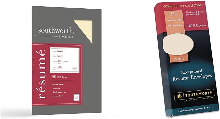 Amazon.com: Southworth 100% Cotton Resume Paper and Envelopes Bundle ...