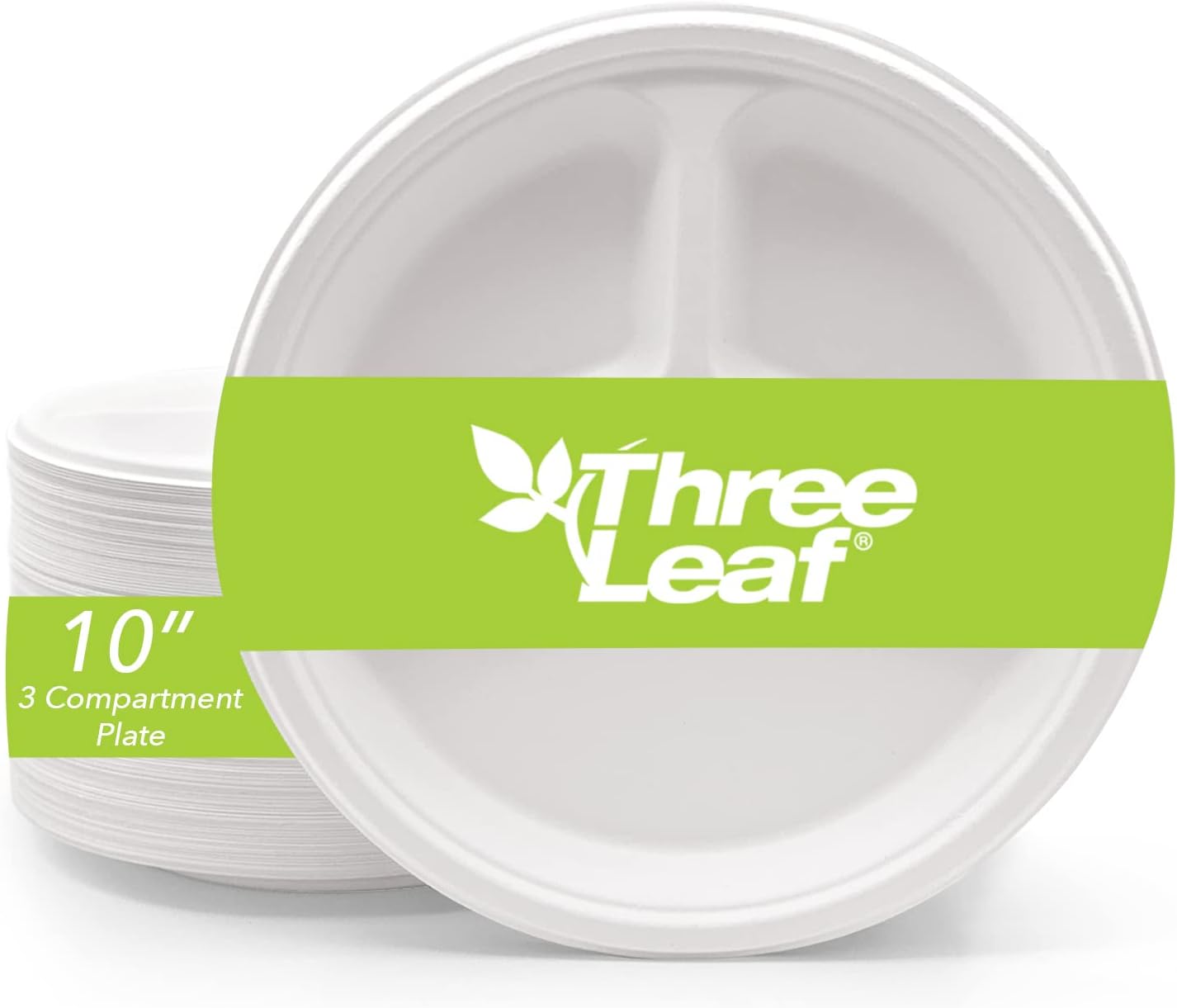 Amazon.com: three leaf 10" 3 COMPARTMENT BAGASSE ROUND PLATE, 25 Ct ...