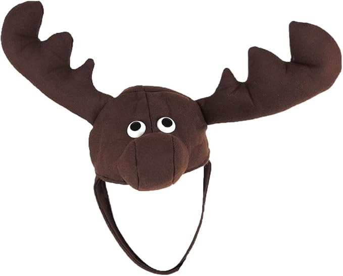 Amazon.com: Dark Brown Plush Crazy Moose Hat with Antlers and Chin ...