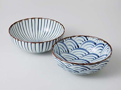 Amazon.com: Japanese 7.25"diam Bowls, Blue Ocean Wave, Tokusa Blue ...