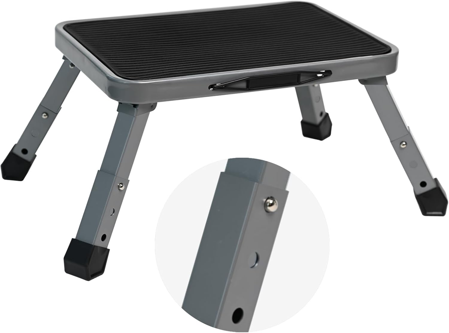 Ollieroo Height-Adjustable Folding Step Stool, Metal One Step Stool ...
