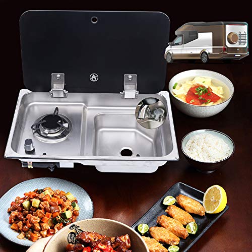 Eapmic Gas Stove Hob & Stainless Steel Sink Combo W/ Glass Lid - Want ...