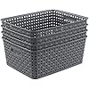 Amazon.com - Readsky Plastic Woven Storage Basket with Handle, Gray, 4 ...