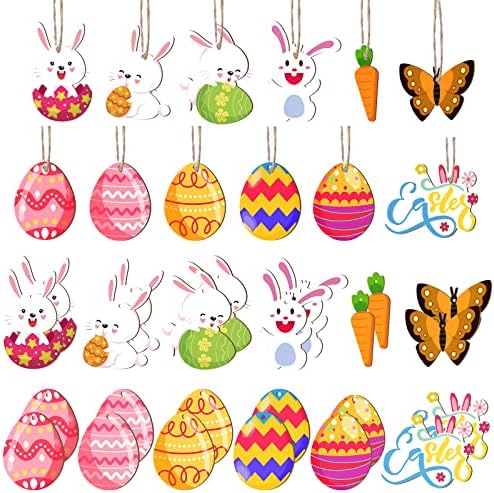 Amazon.com: GlikCeil 40 Pcs Easter Wooden Hanging Ornaments Wood Easter ...