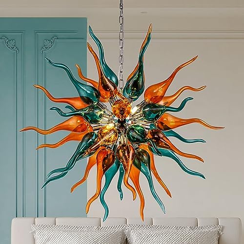 Hand Blown Glass Art Deco Chandelier,28" Dia Multicolor Luxury Ceiling ...