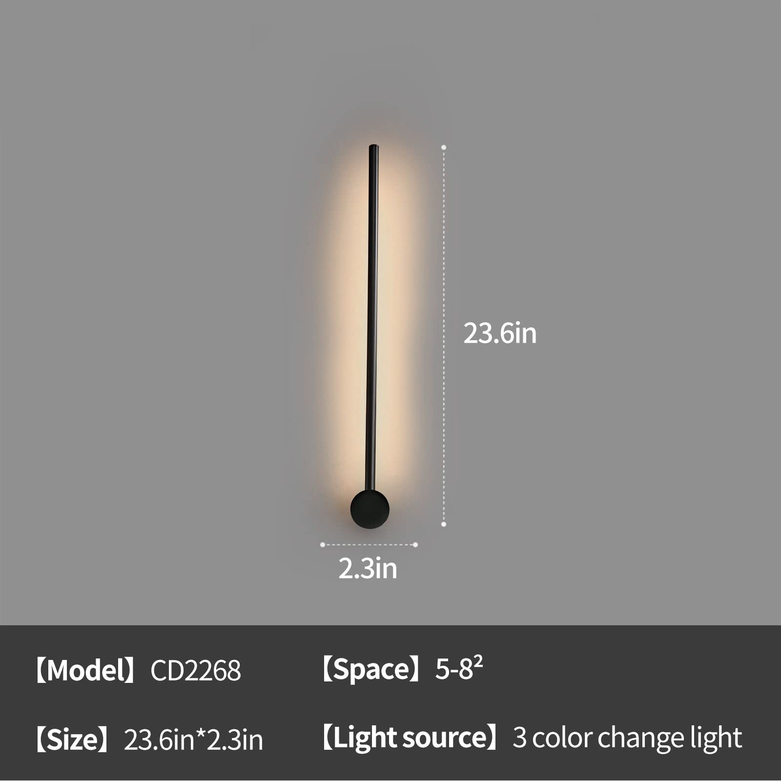 2 Pack Modern Long Strip Wall Sconce, 23.6 Inch LED Plug in Wall Sconce ...