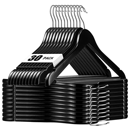 Snapklik.com : HOUSE DAY Black Wooden Hangers 30 Pack Wood Clothes ...