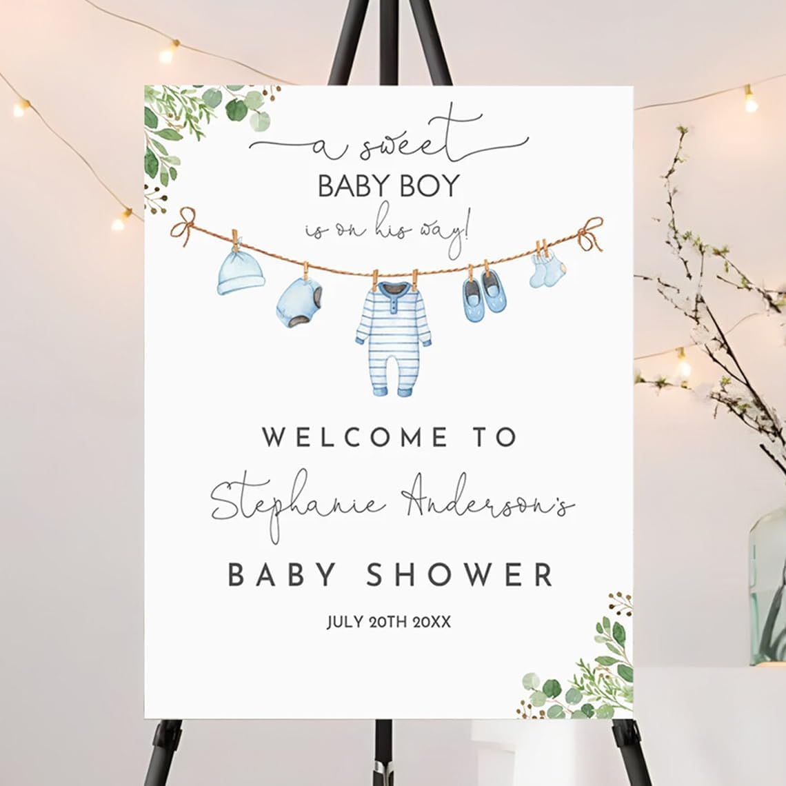 Amazon.com: Personalized Baby BoyShower Welcome Sign, Baby Shower Sign ...