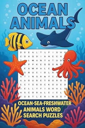 Ocean Animals Word Search Puzzle Book: 55 Easy-To-Read Print Marine ...