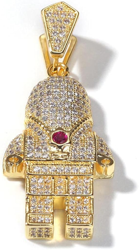 Hip Hop Full Stone Concrete Bling Ice Out Astronauta Spaceman Collana ...