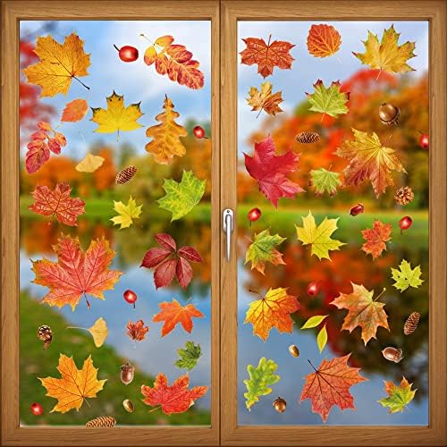 Amazon.com: Kalolary 6 Sheets Fall Leaves Window Clings Decals Maple ...