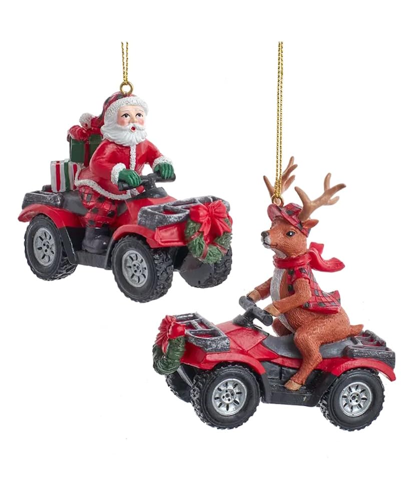 Amazon.com: The Bridge Collection Santa and a Reindeer on ATV Ornaments ...