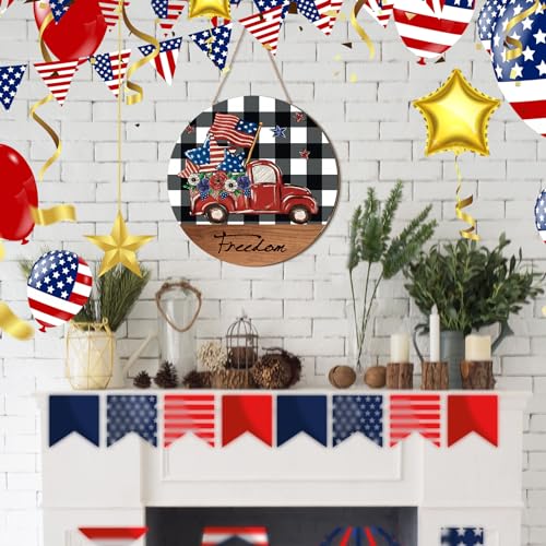 Snapklik.com : 4th Of July Door Sign Wooden Patriotic Wreath Memorial ...