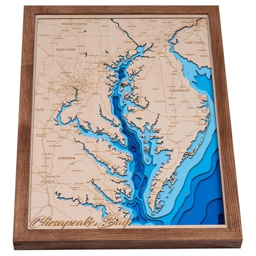 Amazon.com: Personalized 3D Chesapeake Bay Wood Map | Lake Depth Map ...
