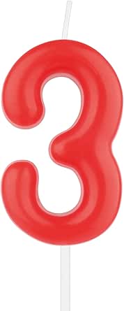 Amazon.com: iNINGER Red Number 3 Candles,3rd Birthday Number Candles ...