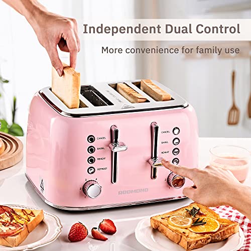 REDMOND Toaster 4 Slice, Retro Stainless Steel Toaster with Extra Wide ...